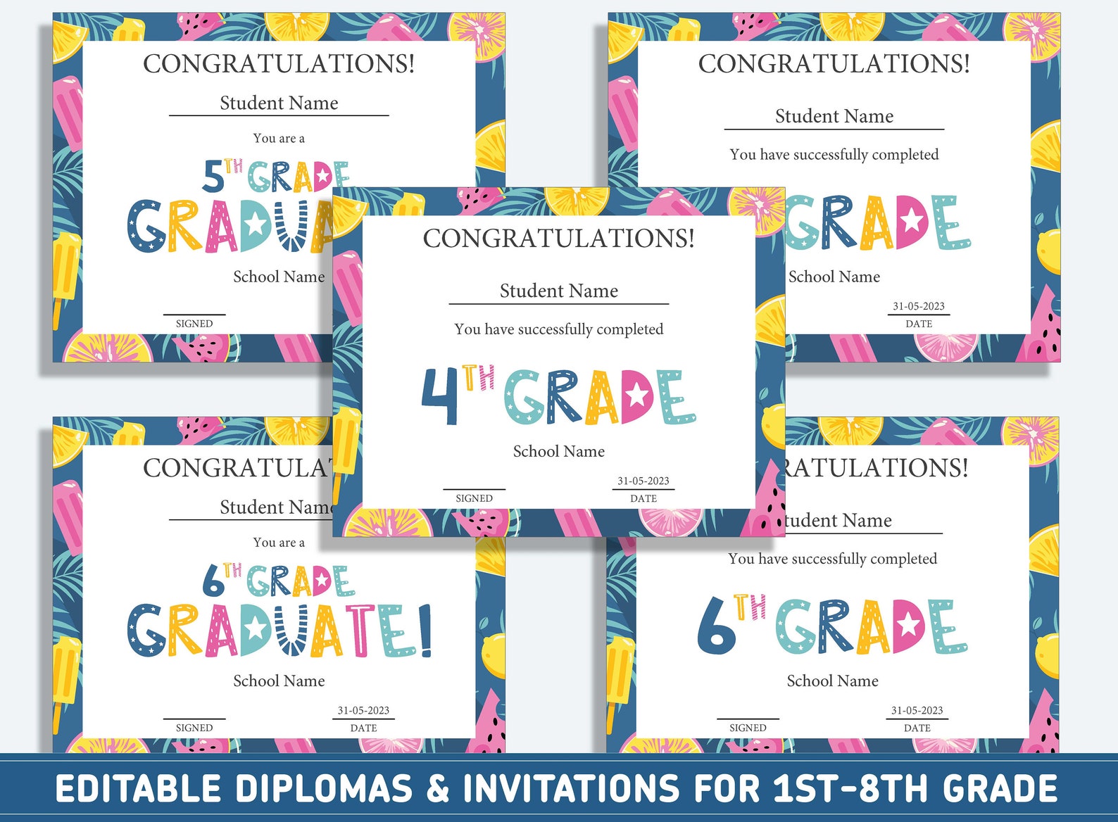 Editable 3rd Grade Awards, 1st to 8th Grade Diploma, Certificate of ...