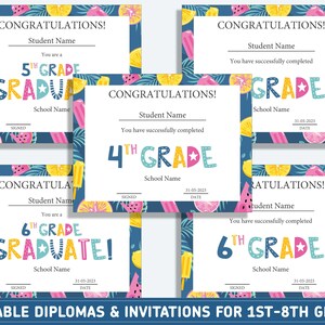 Editable 3rd Grade Awards, 1st to 8th Grade Diploma, Certificate of ...