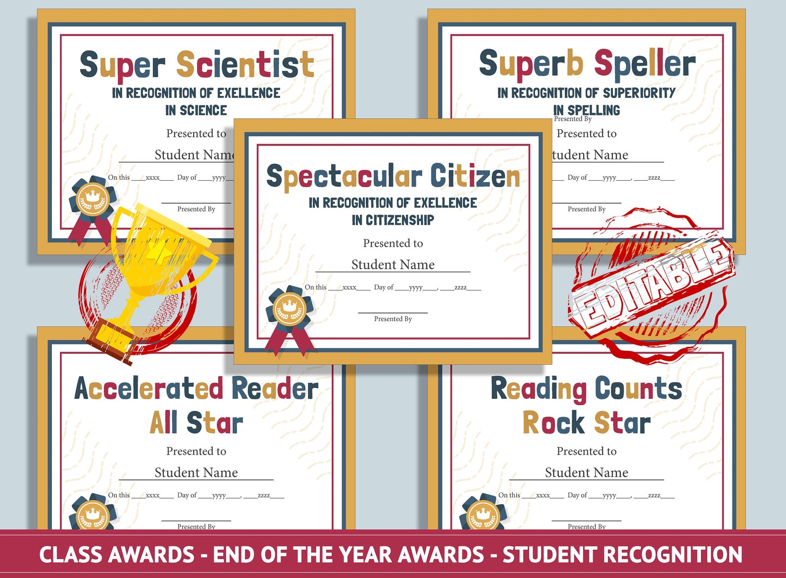 Editable Student of the Month Awards, End of School Year Awards ...