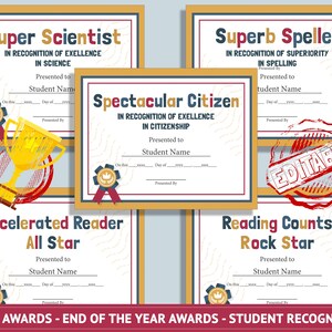Editable Student of the Month Awards, End of School Year Awards ...