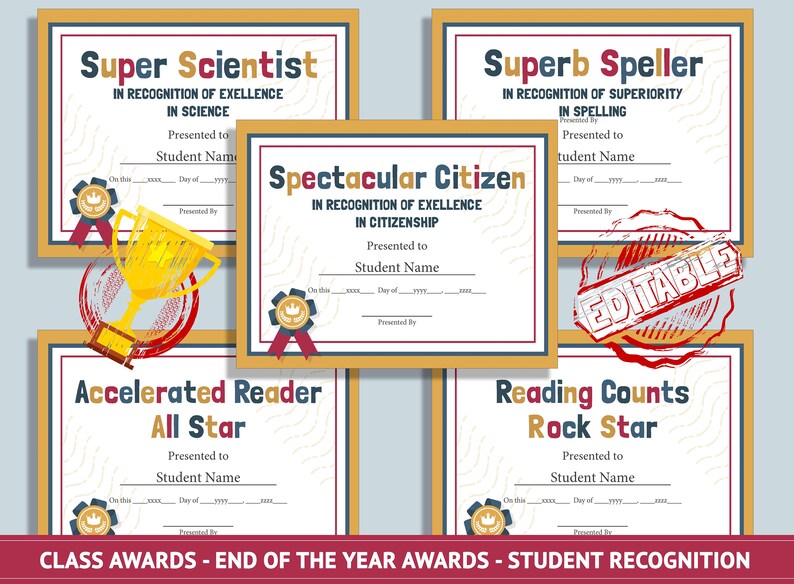 Editable Student of the Month Awards, End of School Year Awards ...