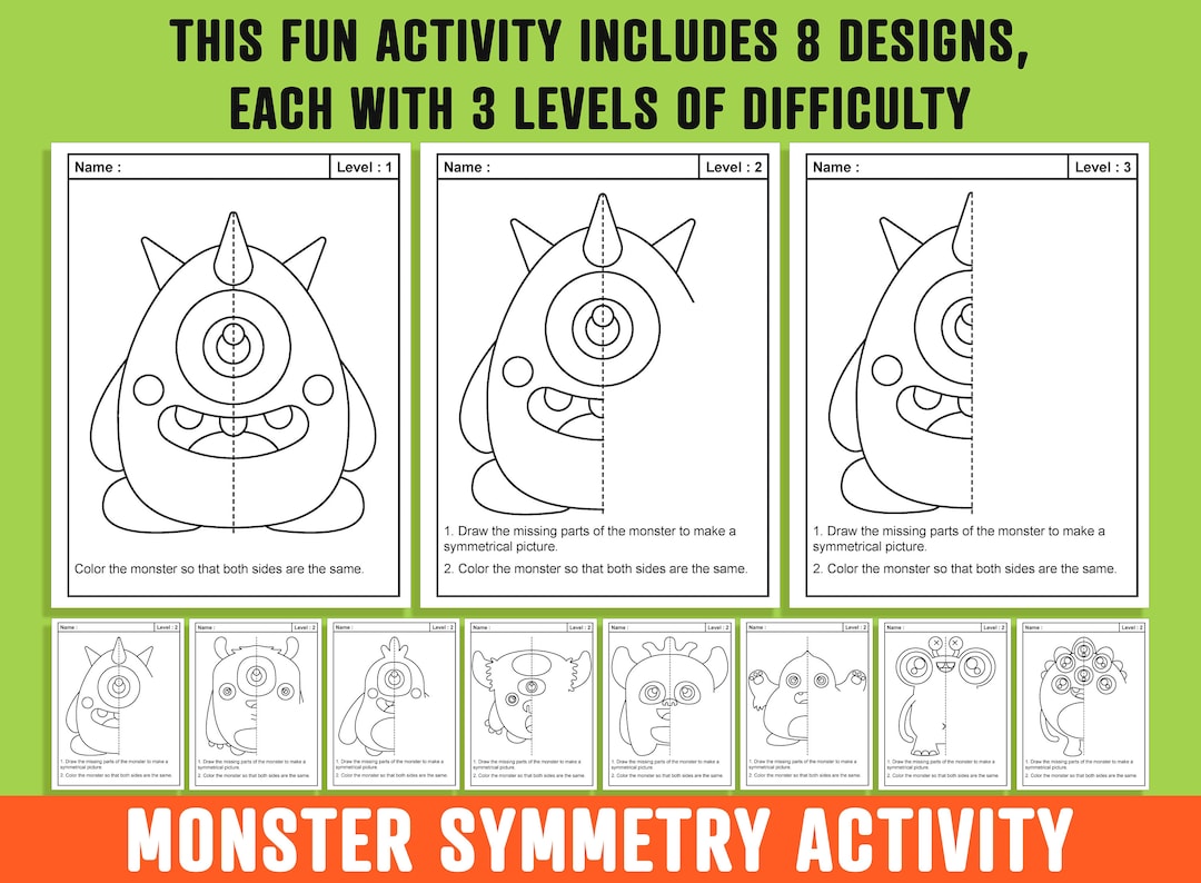 Monster Symmetry Worksheet, Monsters Lines of Symmetry Activity, 24 ...