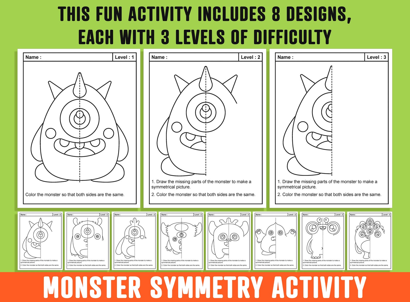 Monster Symmetry Worksheet Monsters Lines of Symmetry - Etsy