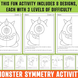 Monster Symmetry Worksheet, Monsters Lines of Symmetry Activity, 24 ...