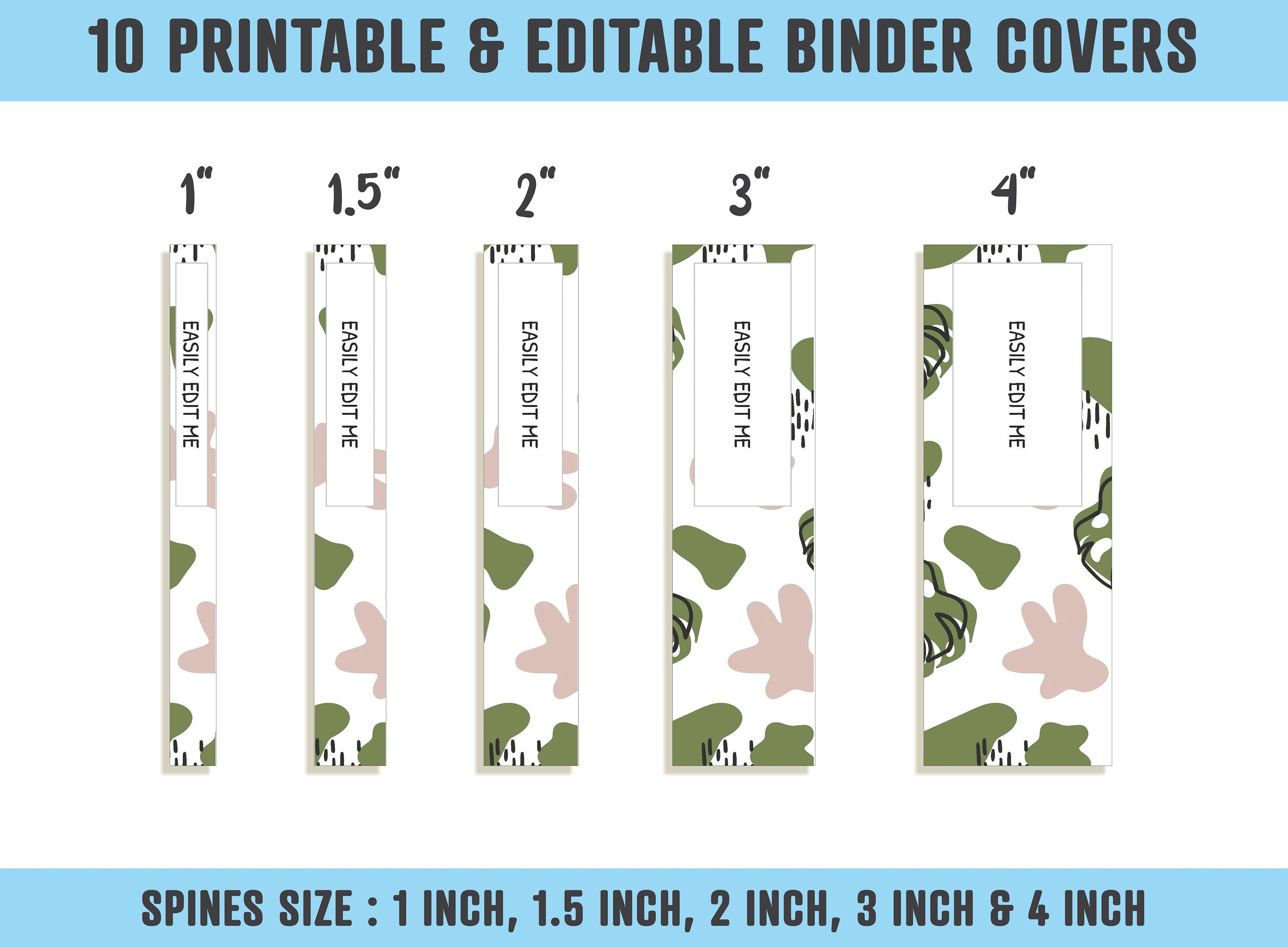 Mixed Abstract Shapes Binder Cover, 10 Printable & Editable Binder ...