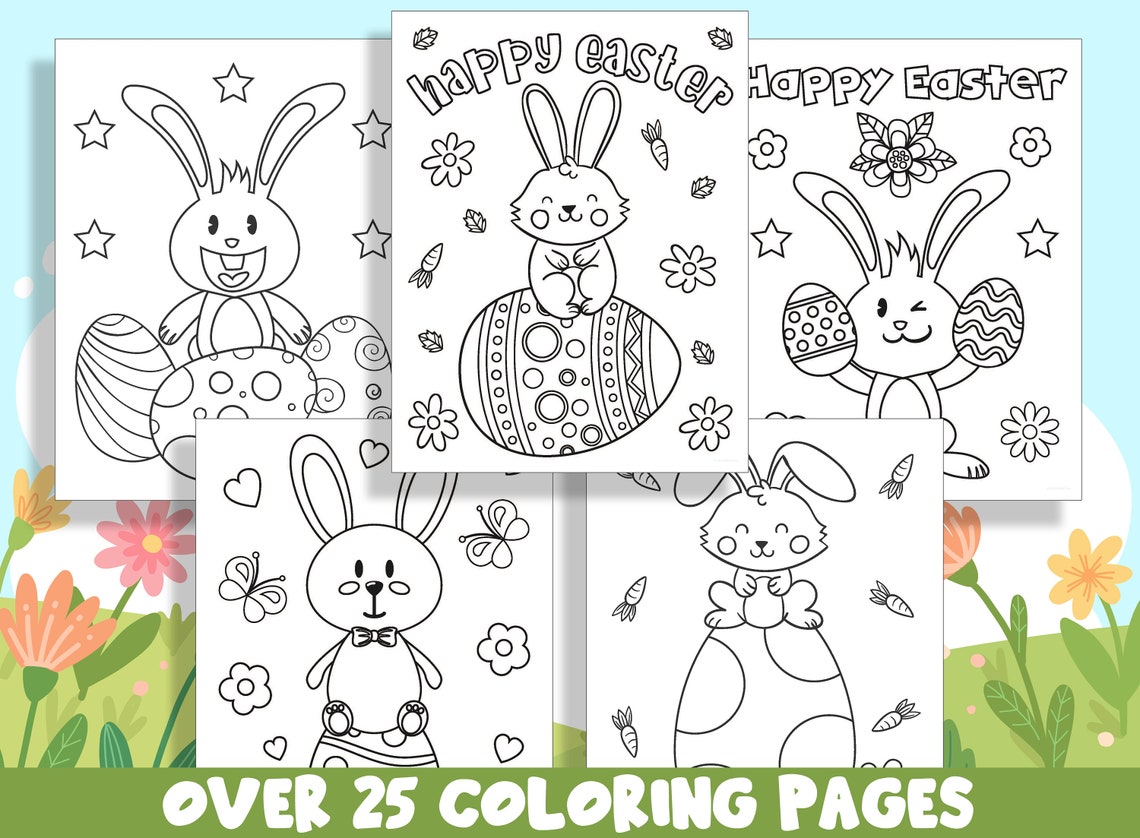 Easter Bunny Coloring Pages 25 Printable Cute and Adorable - Etsy