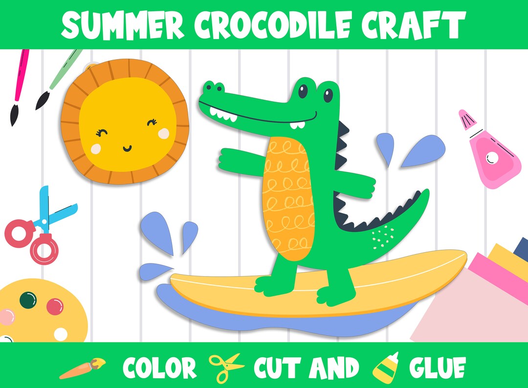 Summer Crocodile Craft Activity for Kids : Color, Cut, and Glue for ...