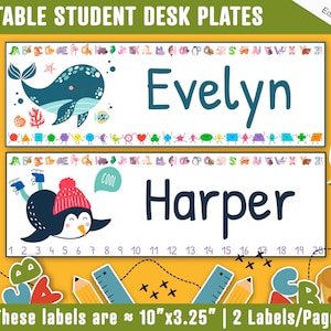 Student Desk Plates, 30 Printable/editable Cute Animal Classroom Name ...