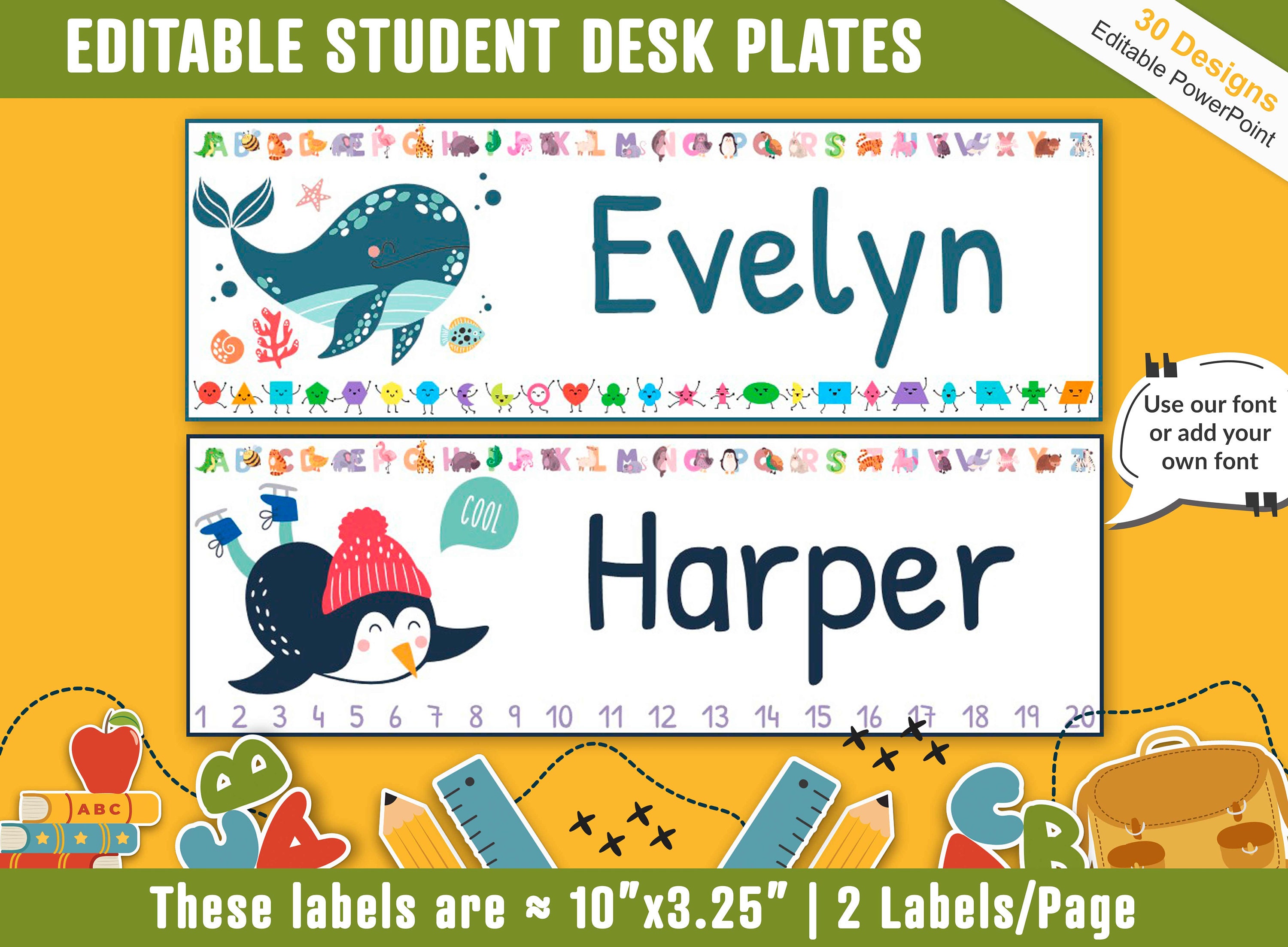 Student Desk Plates, 30 Printable/editable Cute Animal Classroom Name ...