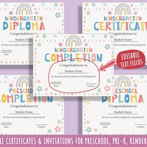 Diploma, Certificate, and Invitation Templates for Kindergarten and ...