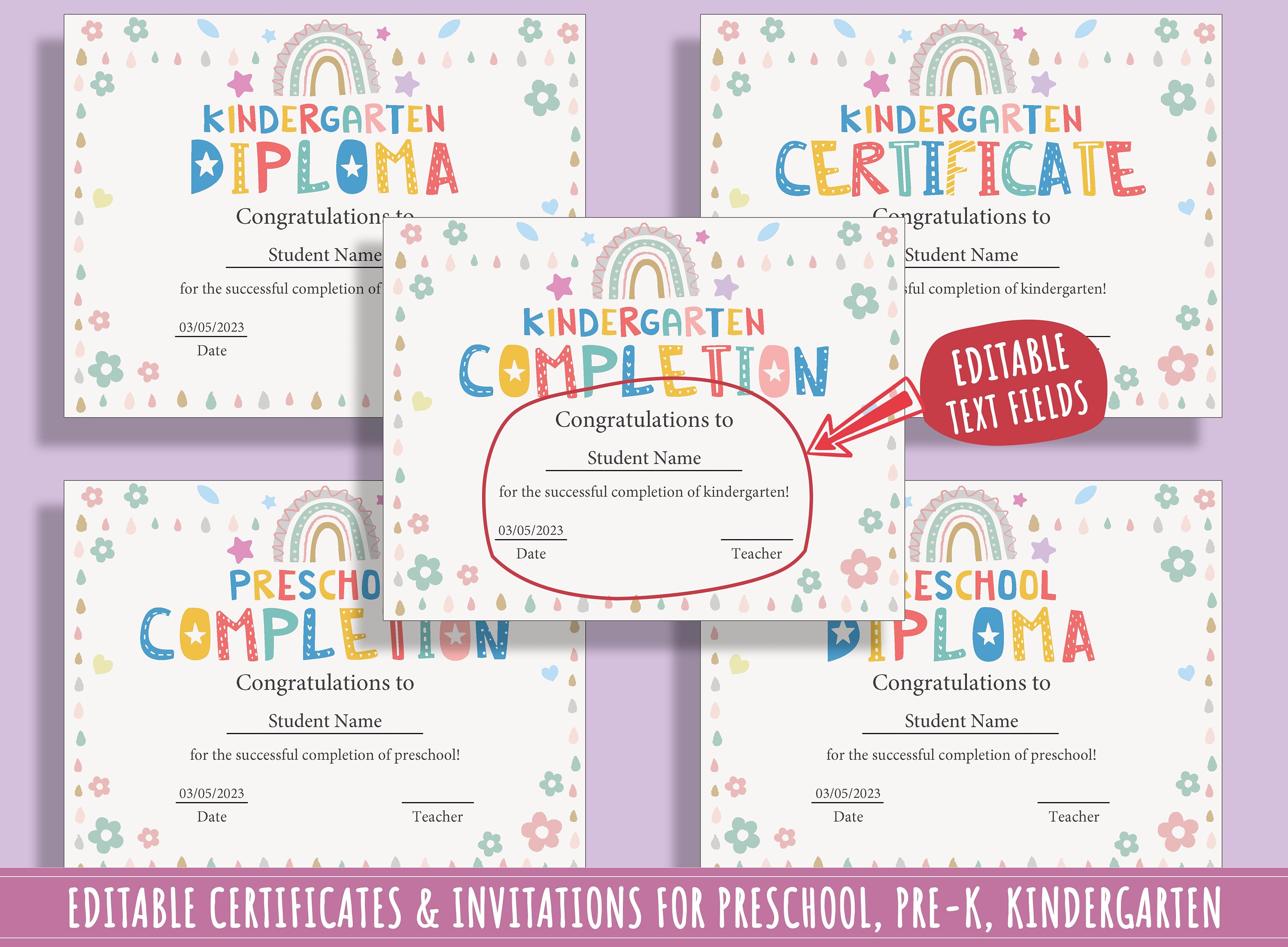 Diploma, Certificate, and Invitation Templates for Kindergarten and ...