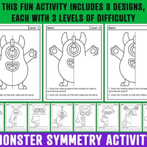 Monsters Symmetry Activities, Monster Theme Lines of Symmetry Activity ...
