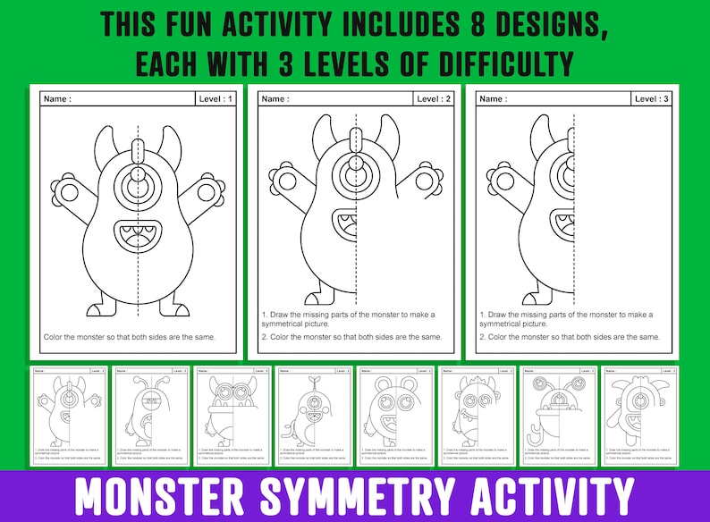 Monsters Symmetry Activities, Monster Theme Lines of Symmetry Activity ...