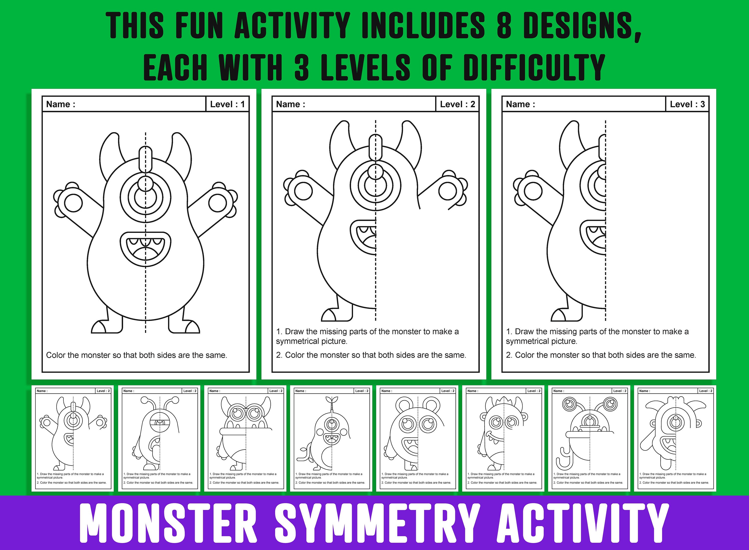 Monsters Symmetry Activities, Monster Theme Lines of Symmetry Activity ...