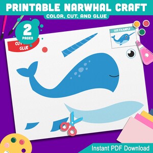 Narwhal Paper Craft: Fun Color, Cut, and Glue Activity for Kids in Prek ...