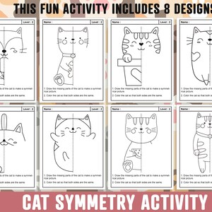 Cat Symmetry Worksheet, Kitten Theme Lines of Symmetry Activity, 24 ...