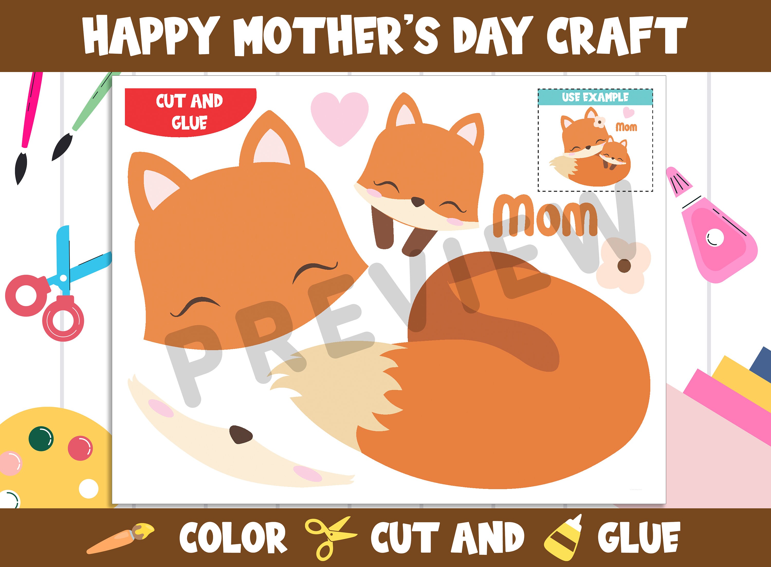 Happy Mother's Day Craft Activity - Color, Cut, and Glue for Prek to ...