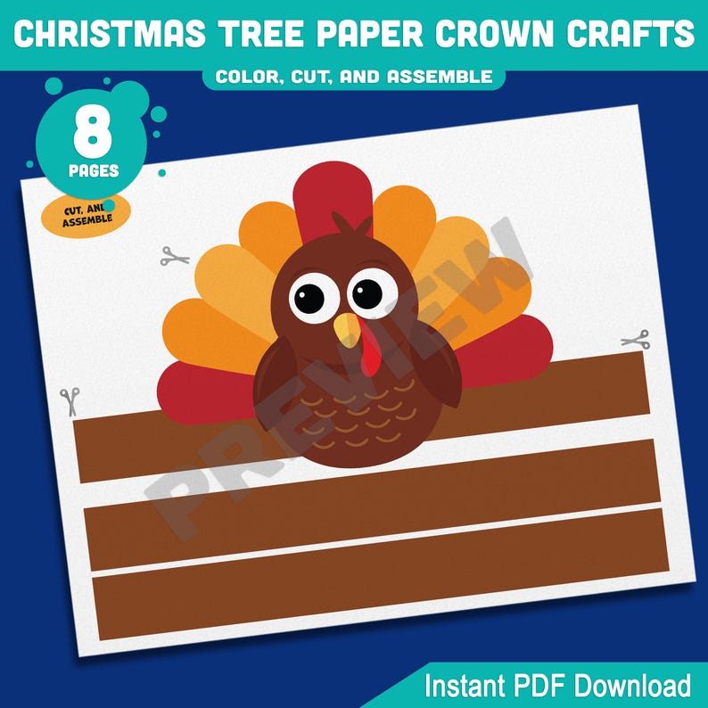 Printable Thanksgiving Turkey Paper Crown Crafts, Autumn Coloring Hat ...