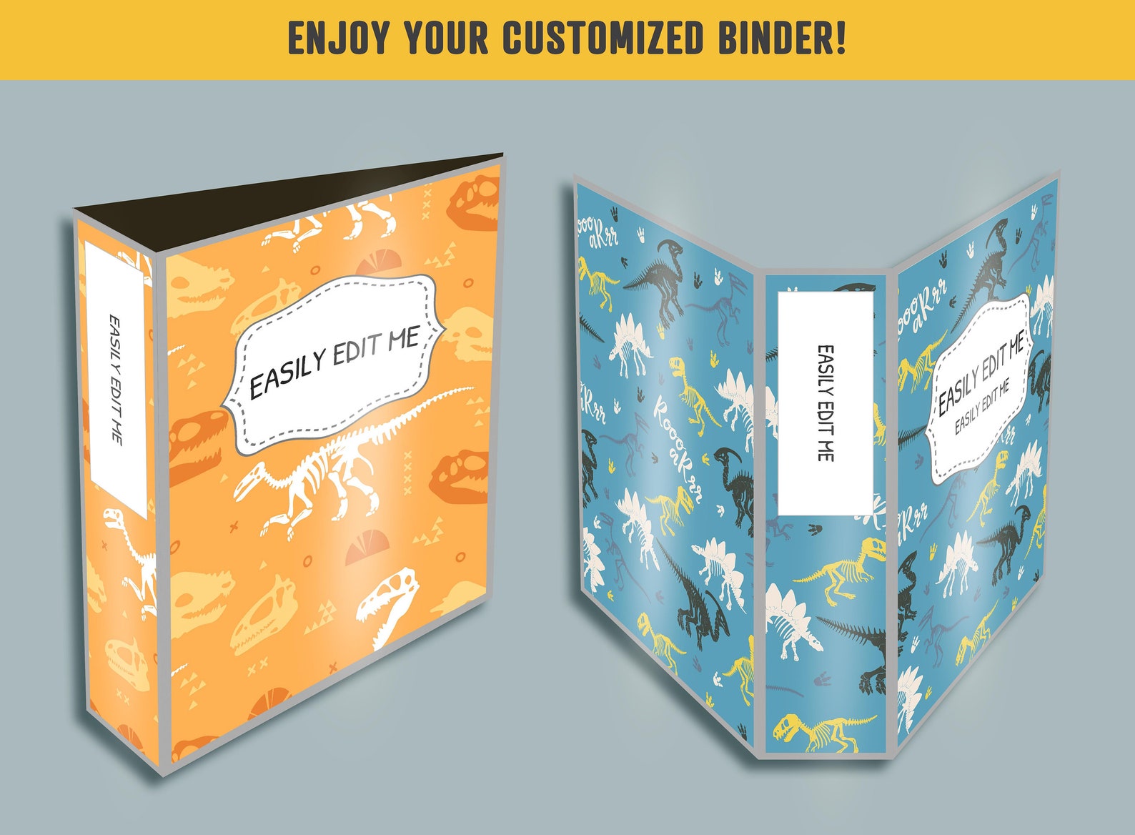Dinosaur Skeleton Binder Cover, 10 Printable/editable Binder Covers ...