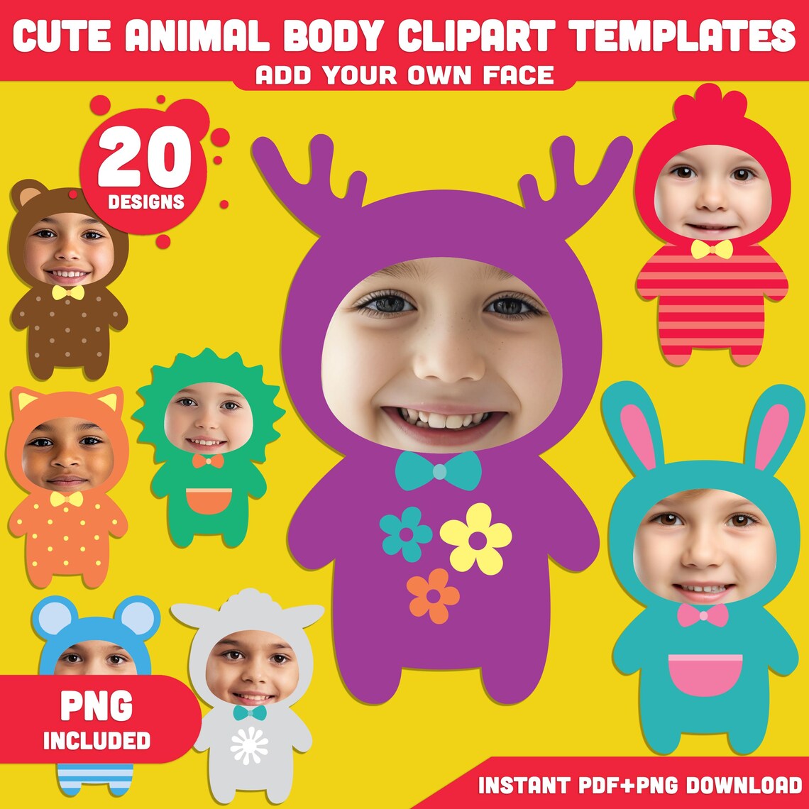 Animal Body Clipart Templates: Add Your Own Photo Face, Fun Cutouts for ...