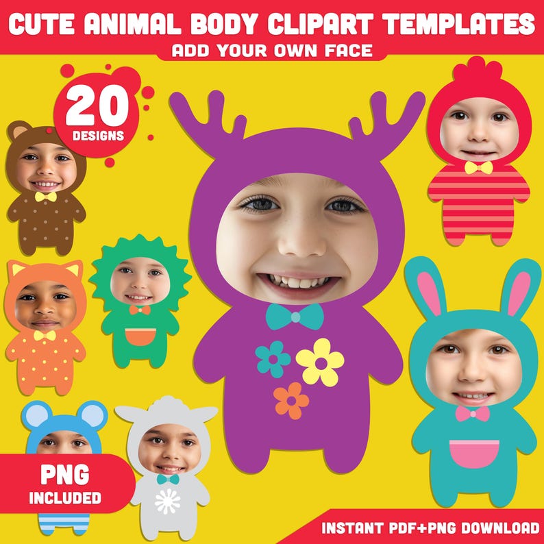Animal Body Clipart Templates: Add Your Own Photo Face, Fun Cutouts for ...