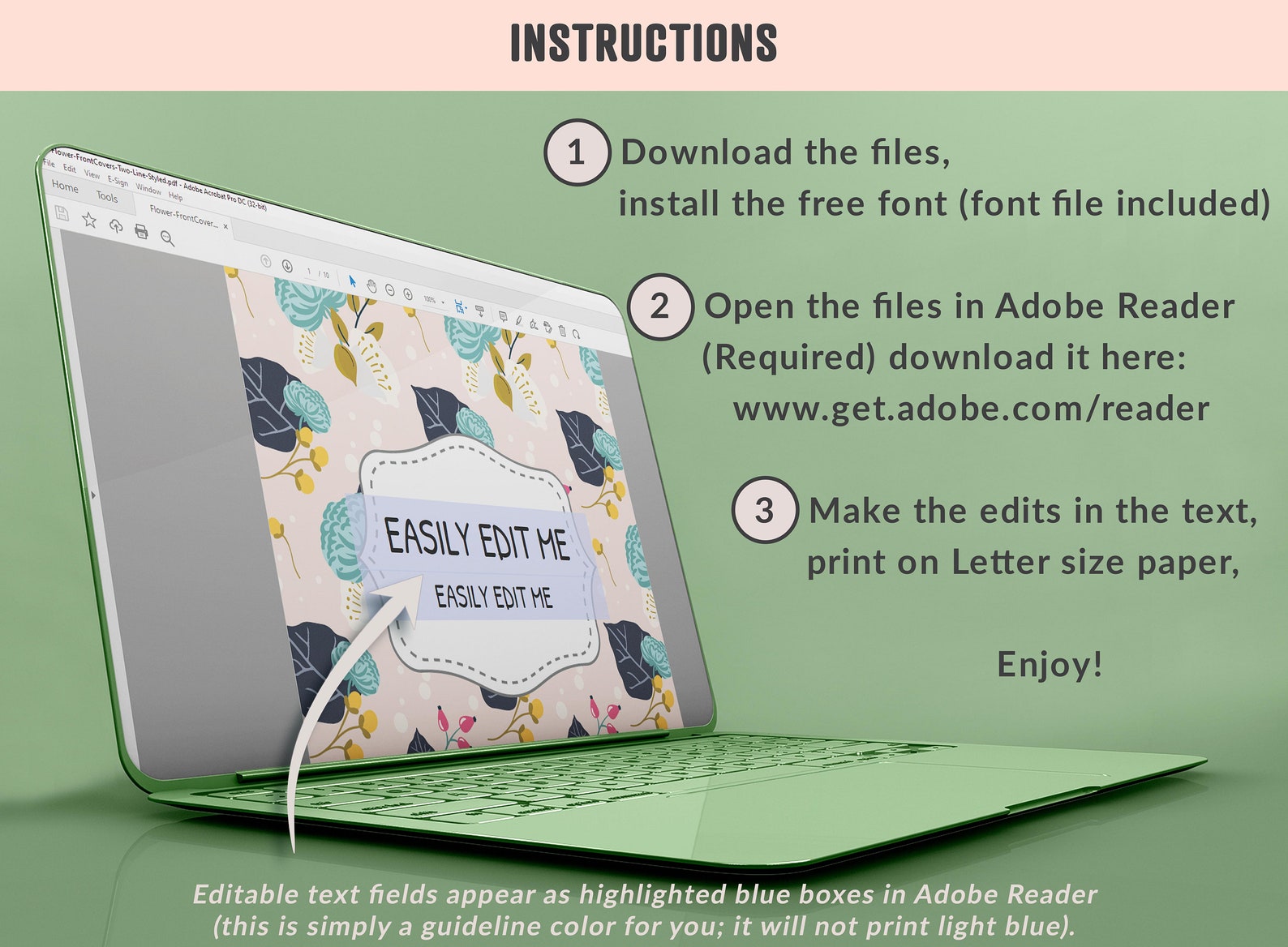 Flower Binder Cover, 10 Printable & Editable Binder Covers + Spines ...