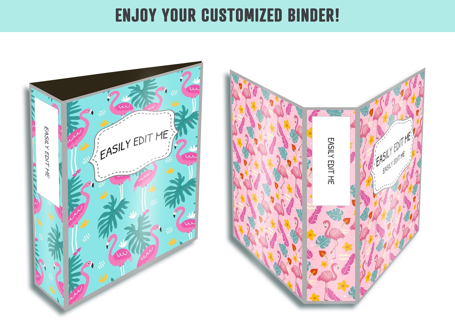Binder Cover Flamingo 10 Printable & Editable Binder - Etsy