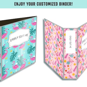 Binder Cover Flamingo, 10 Printable & Editable Binder Covers+spines ...