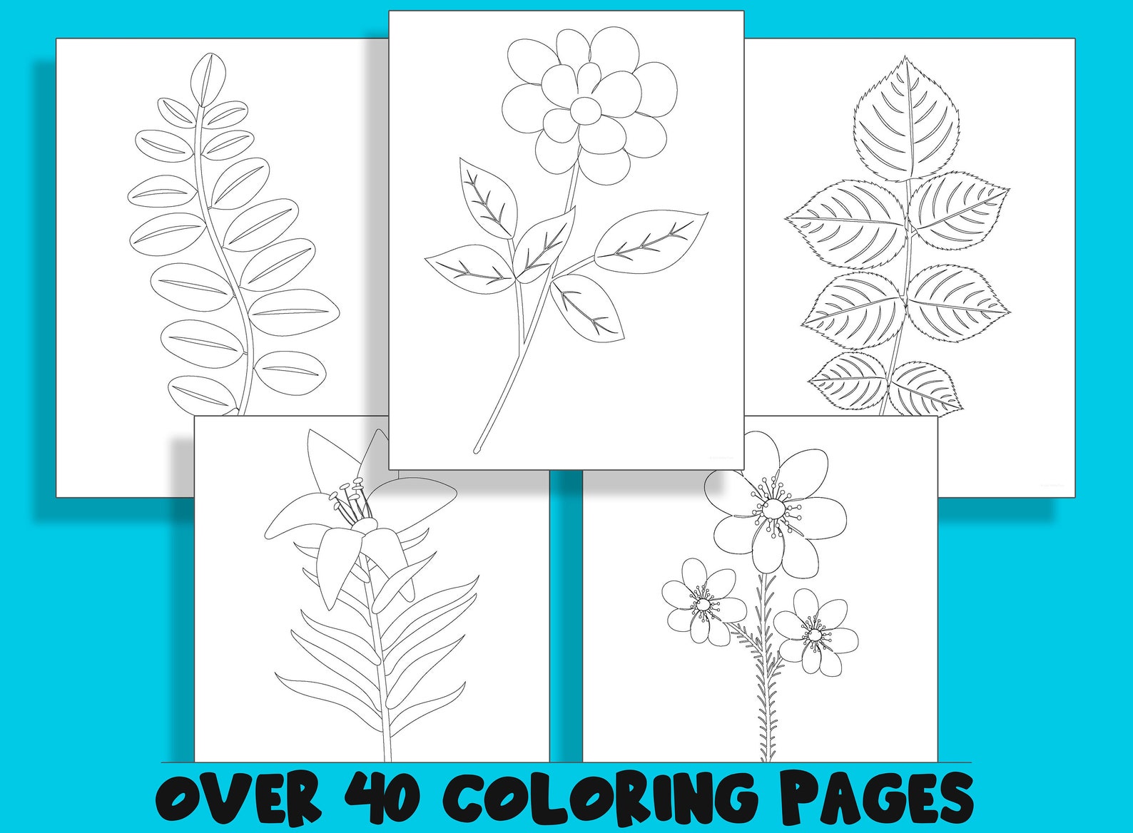 Flowers Leaves Coloring Book, 40 Printable Coloring Pages for Kids a ...