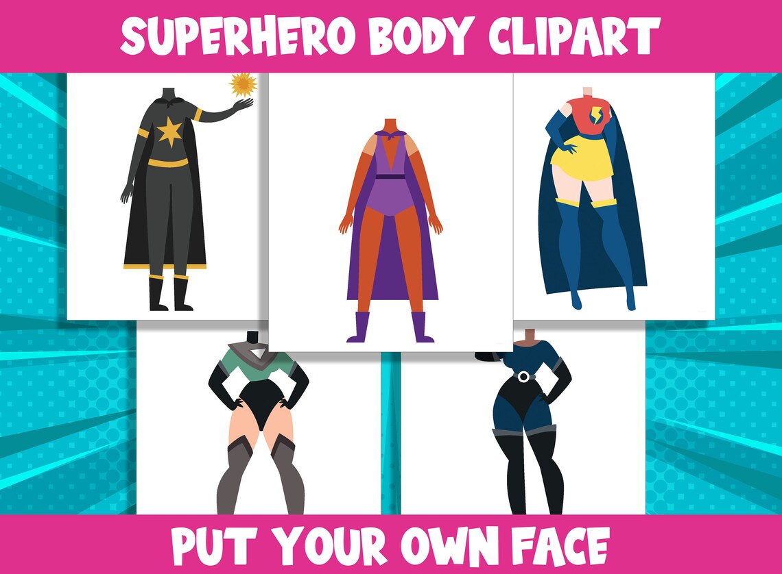 Superhero Women Body Clipart Templates – Add Your Own Face to 20 Fun ...