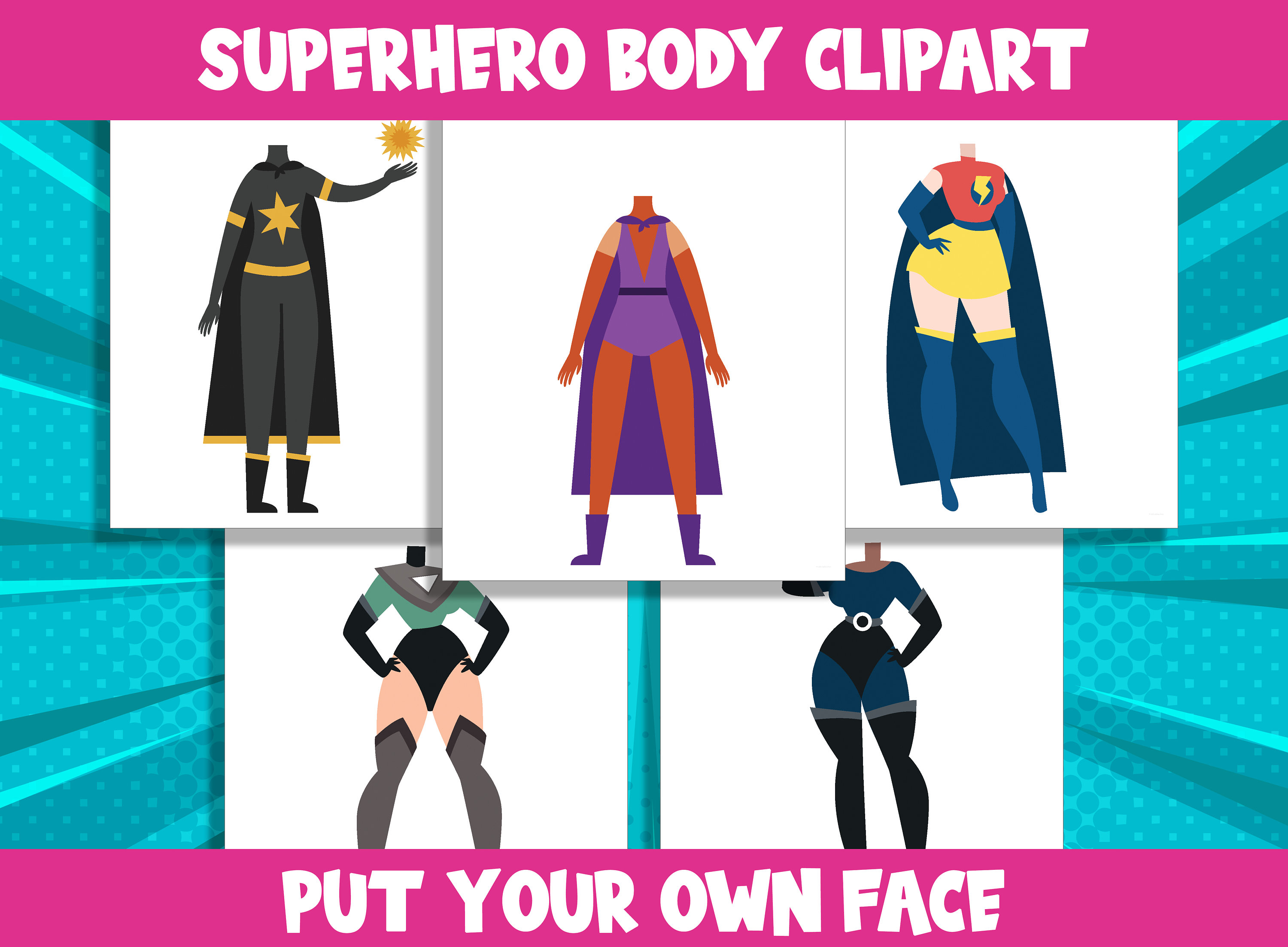 Superhero Women Body Clipart Templates – Add Your Own Face to 20 Fun ...