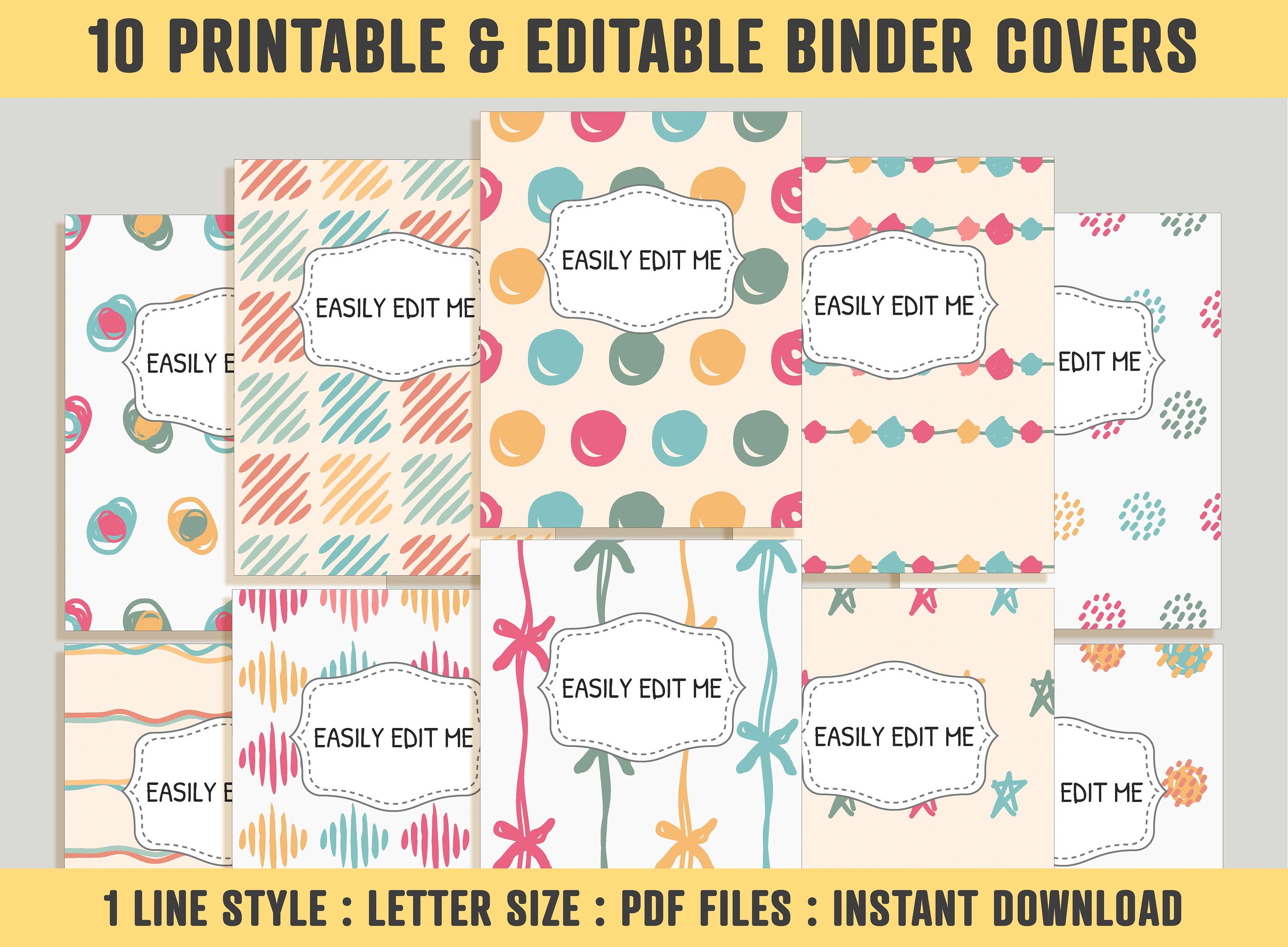 Binder Cover Printable Editable 10 Coversspines Binder - Etsy
