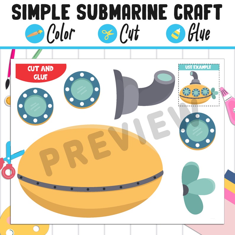 Simple Submarine Craft for Kids: Color, Cut, and Glue, a Fun Activity ...