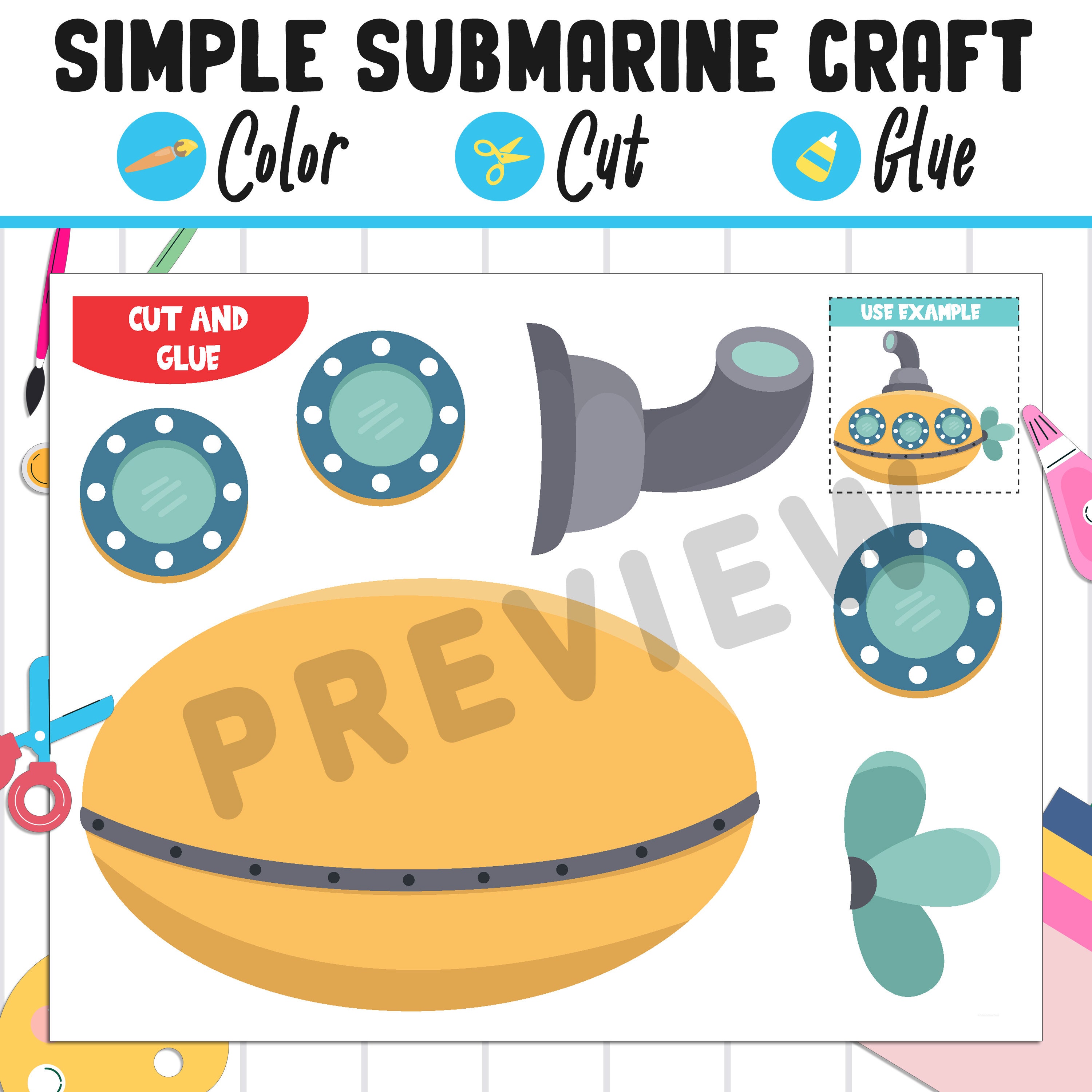 Simple Submarine Craft for Kids: Color, Cut, and Glue, a Fun Activity ...