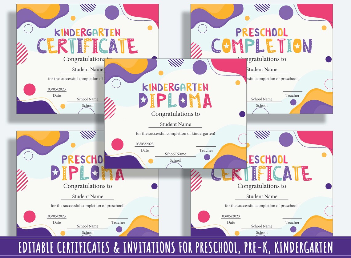 Pre K Graduation Certificate, Kindergarten Certificates Completion ...