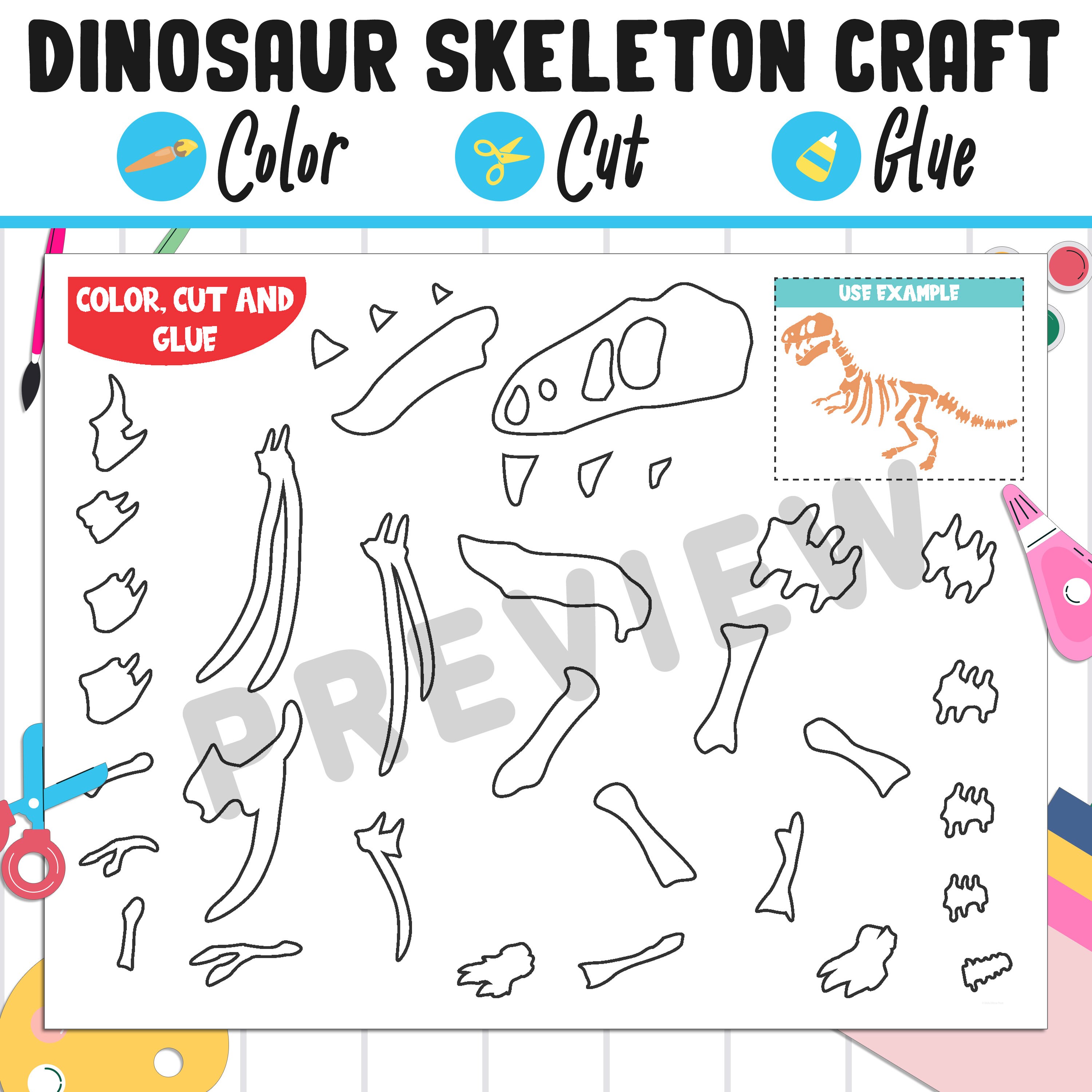 Dinosaur Skeleton Craft : Color, Cut, and Glue, a Fun Activity for 1st ...