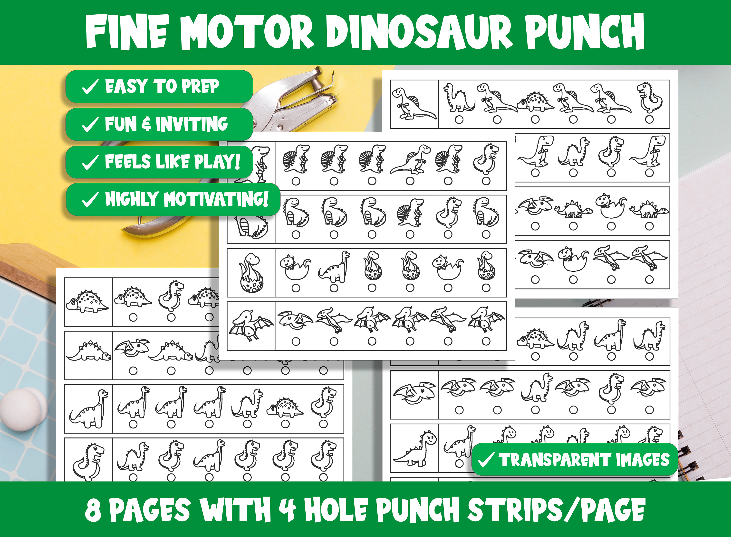 Fine Motor Dinosaur Punch, Cute Dino Hole Punch Activities for Task ...