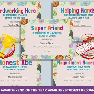 Editable Classroom Awards - End of the Year Awards - Student ...