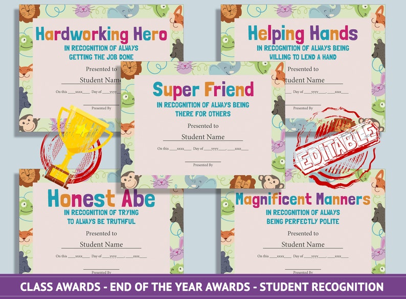Editable Classroom Awards End of the Year Awards Student Recognition ...
