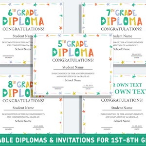 Editable 2nd Grade Awards, 1st to 8th Grade Diploma, Certificate of ...