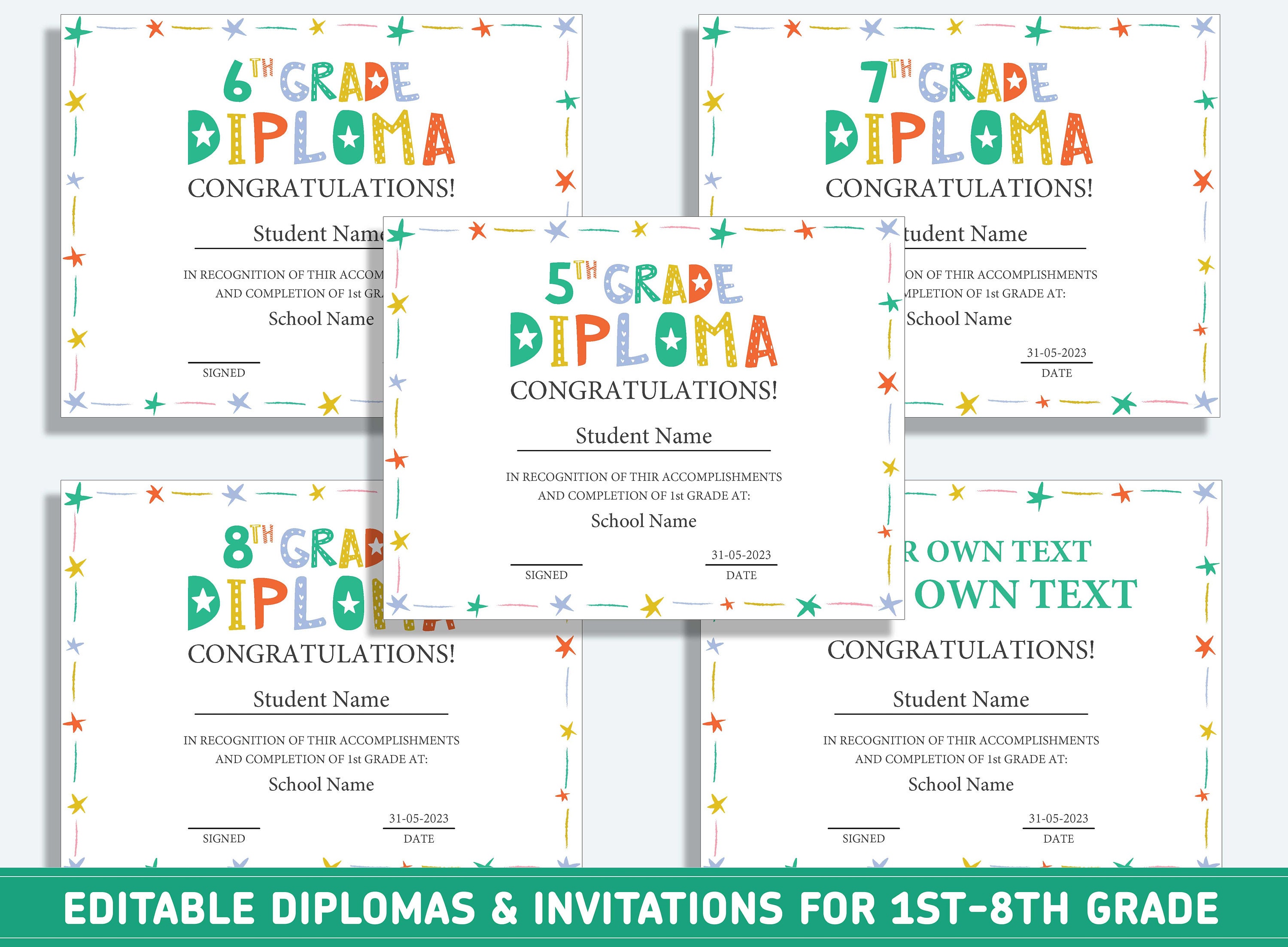 Editable 2nd Grade Awards, 1st to 8th Grade Diploma, Certificate of ...