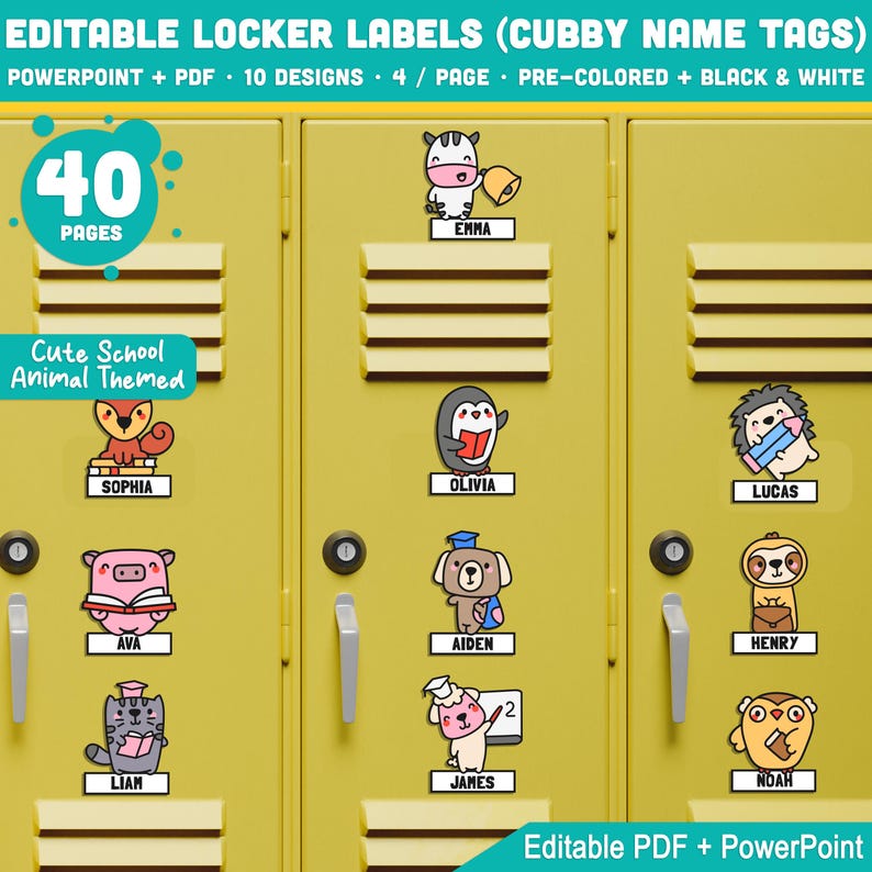 Editable Locker Labels (cubby Name Tags), Cute School Animal Themed ...