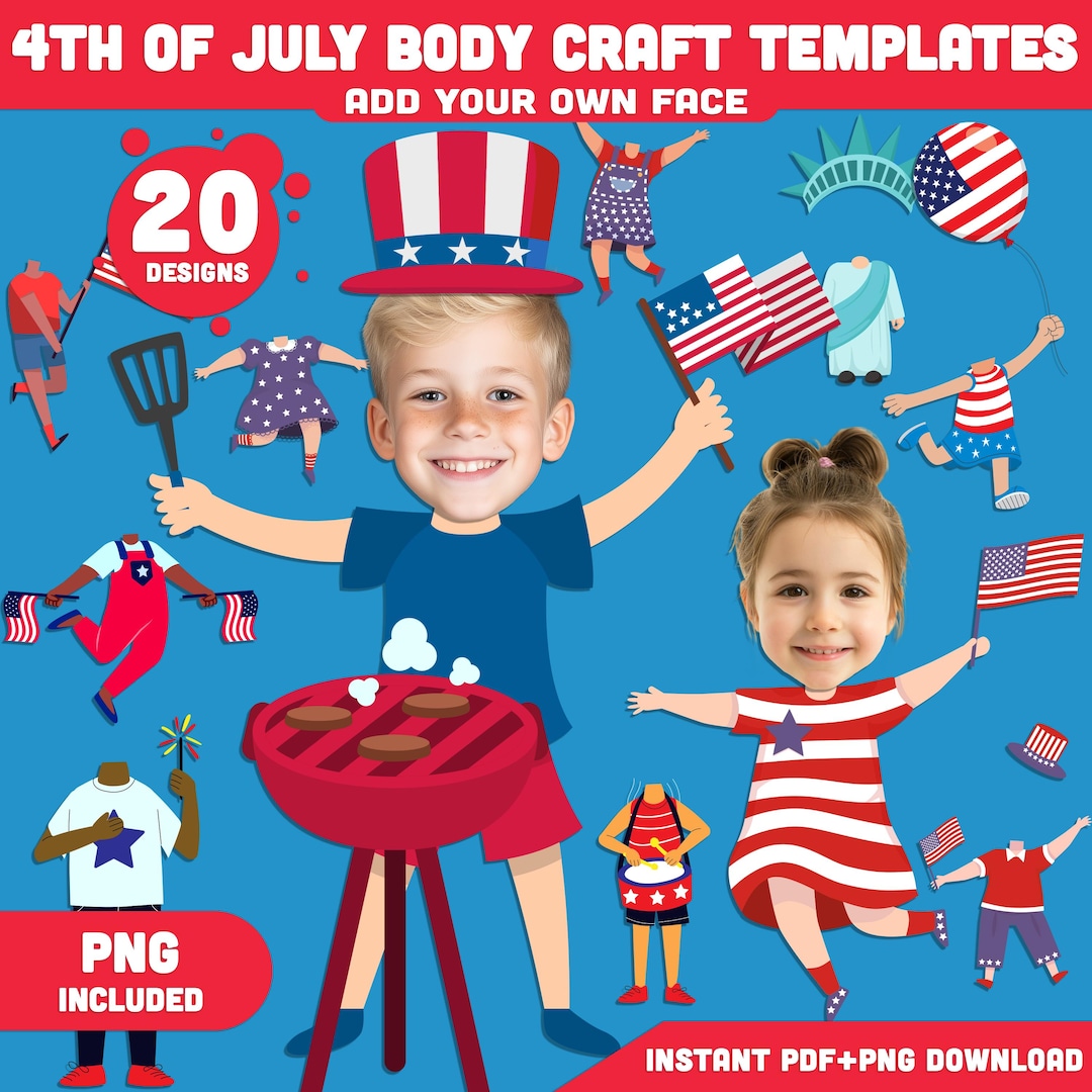 Printable 4th of July Body Craft Template for Kids – Fun Patriotic Cut ...