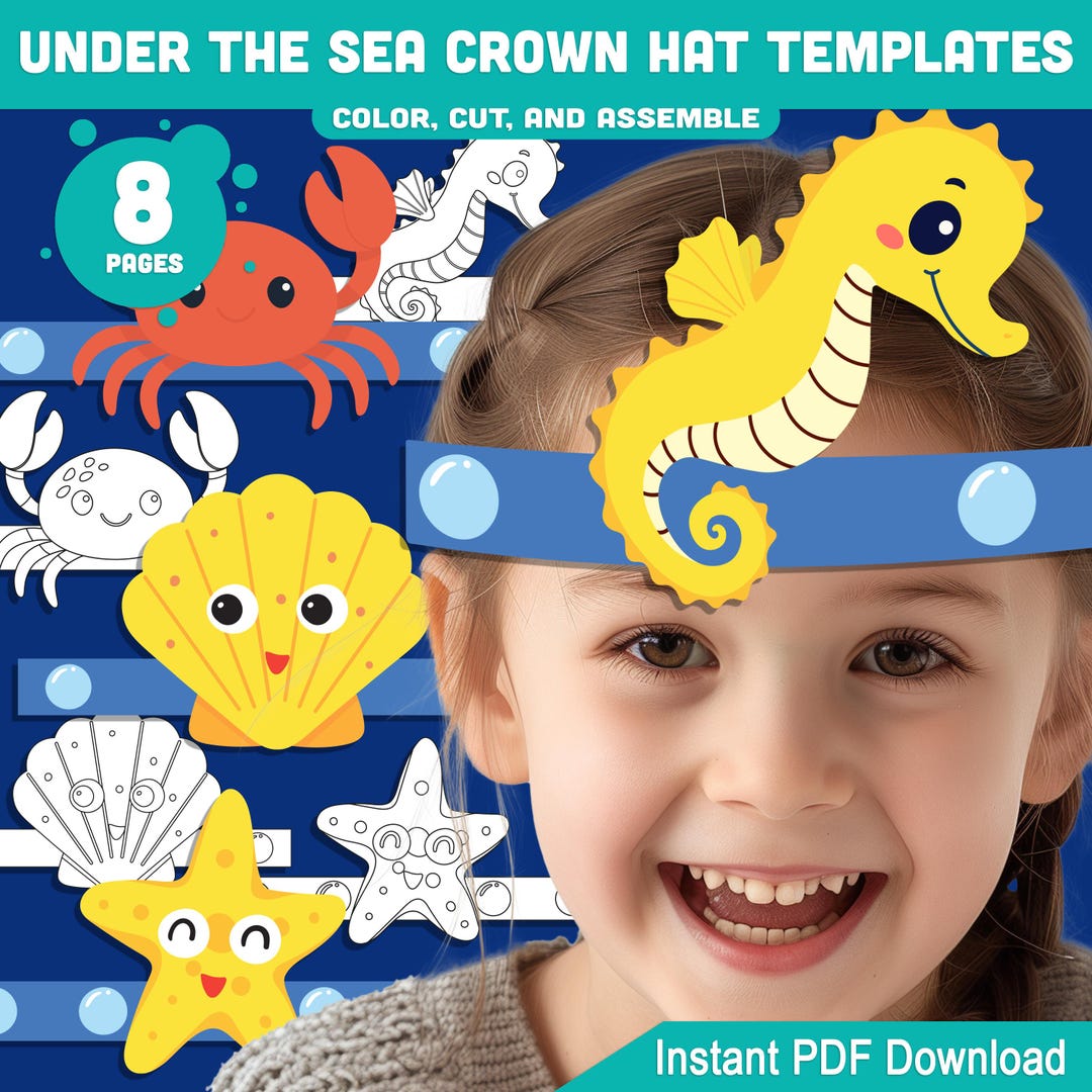 Under the Sea Crown Hat Templates, Printable Ocean-themed Headbands for ...