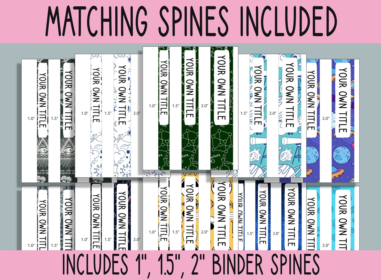 10 Editable Science Pattern Binder Covers, Includes 1, 1.5, 2 Spines ...