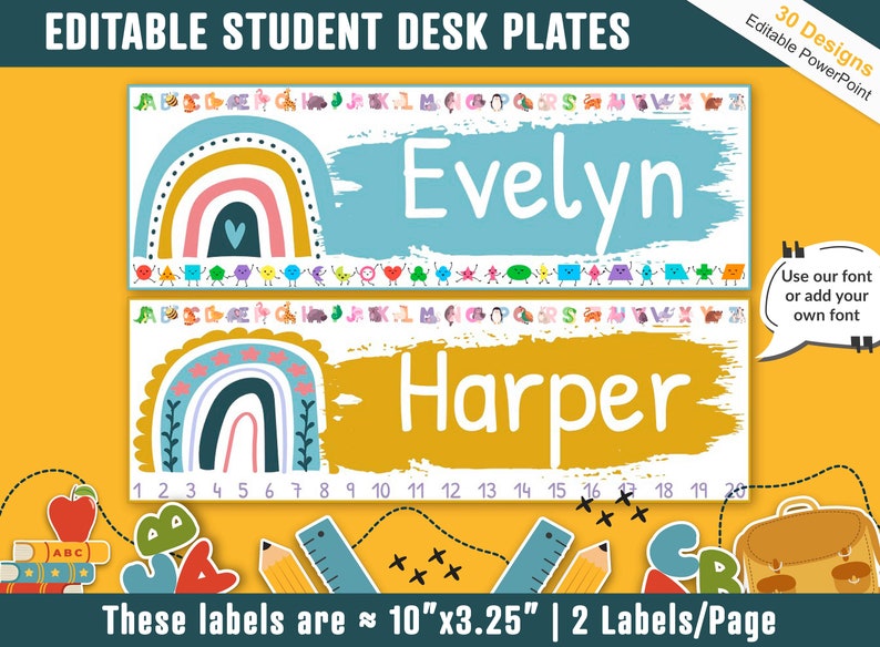 Student Desk Name Plates, 30 Printable/editable Rainbow Classroom Name ...
