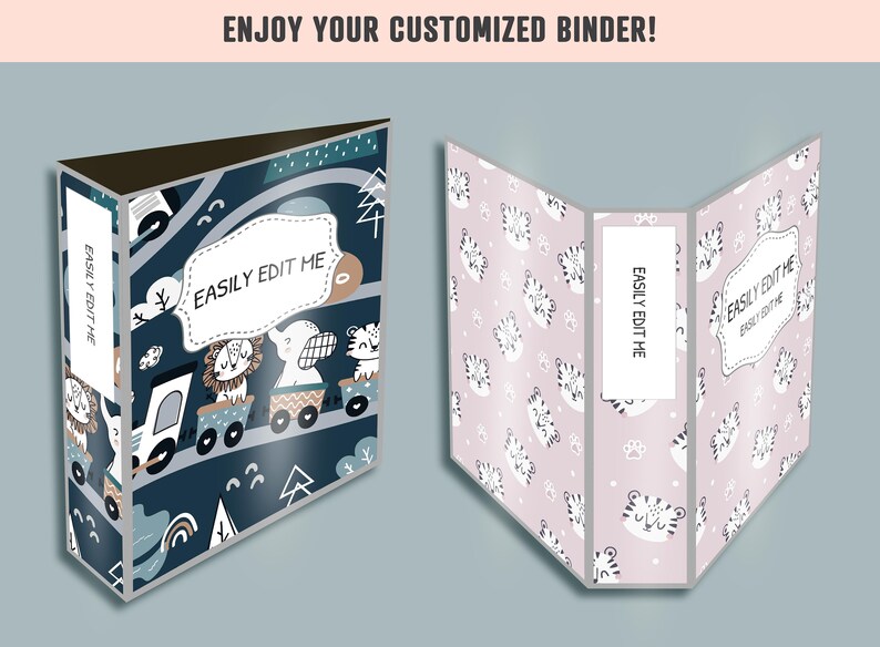 Cute Animal Binder Cover, 10 Printable & Editable Binder Covers Spines ...