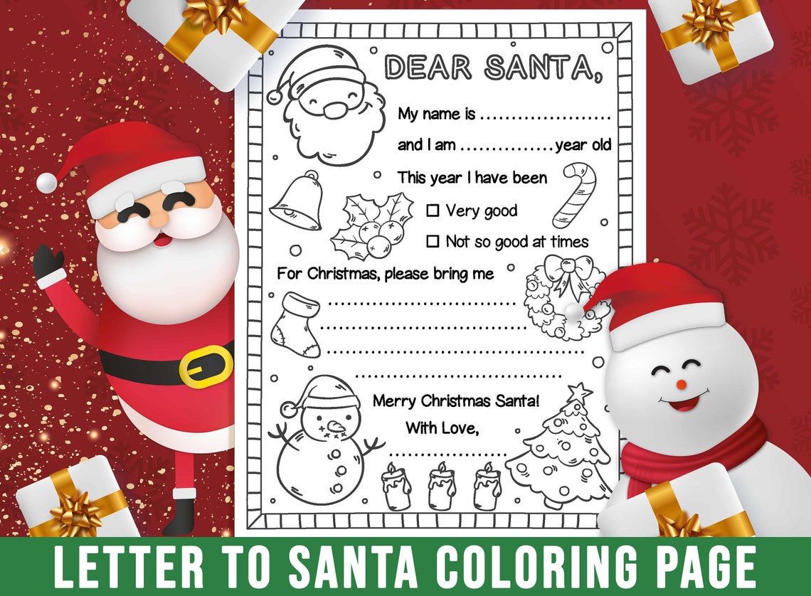 Letter to Santa Coloring Page, Printable Letter to Santa for Kids ...
