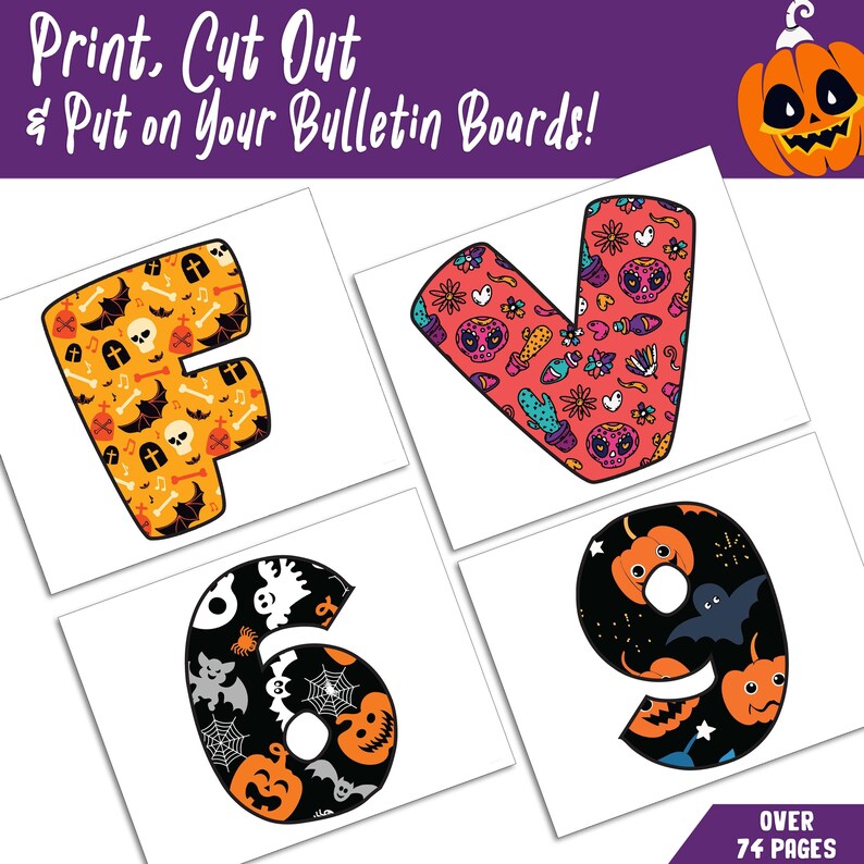 Halloween Alphabet, Spooky Bulletin Board Letters A-Z, Numbers 0-10, 1 ...