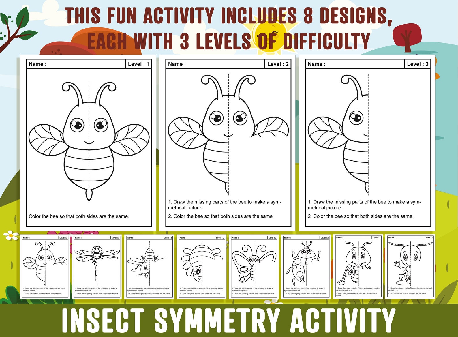 Insect Symmetry Worksheet, Insect Theme Lines of Symmetry Activity, 24 ...